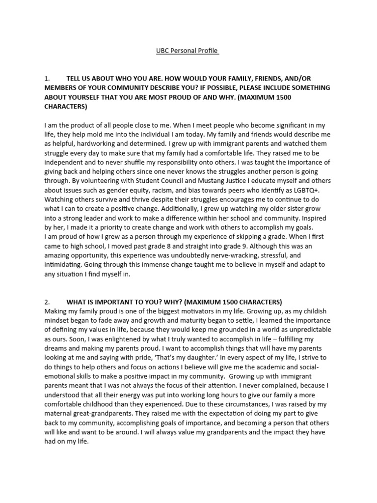 Sample Science 2022 Ubc Personal Profile | PDF | Mentorship | Grandparent