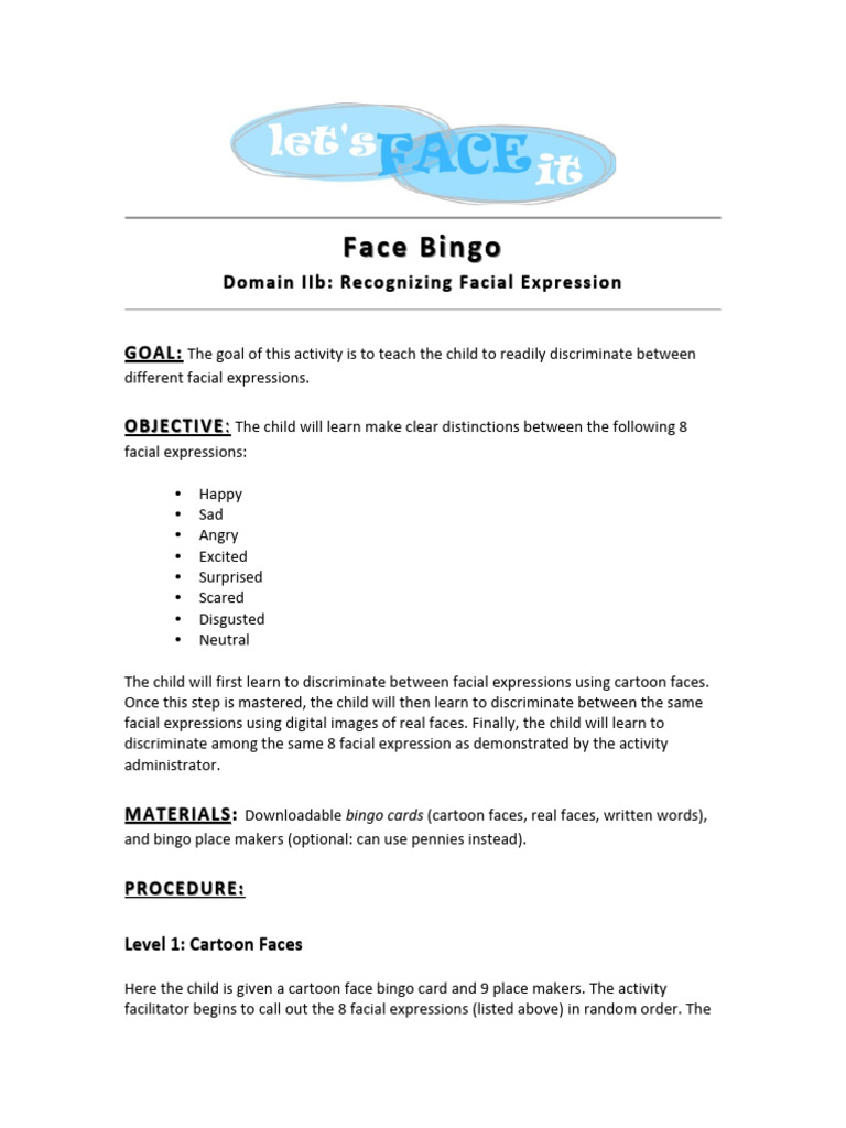 Face Bingo | PDF | Cognitive Science | Cognition