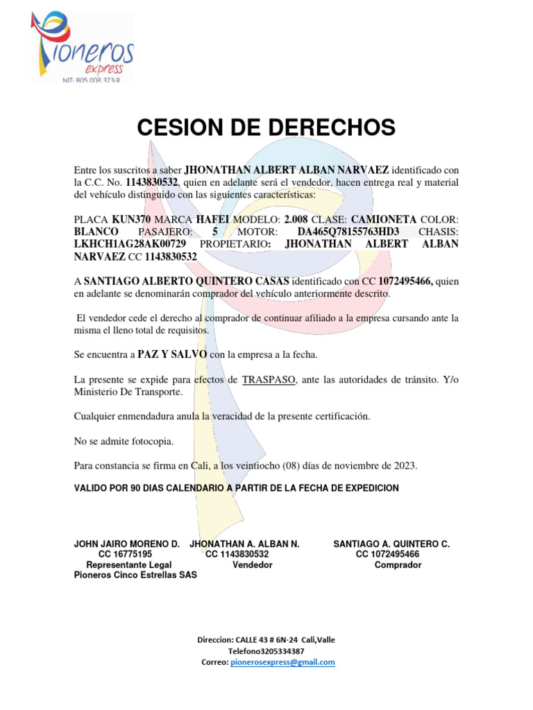 Cesion de Derecho Kun370 | PDF | Finanzas y dinero | Derecho