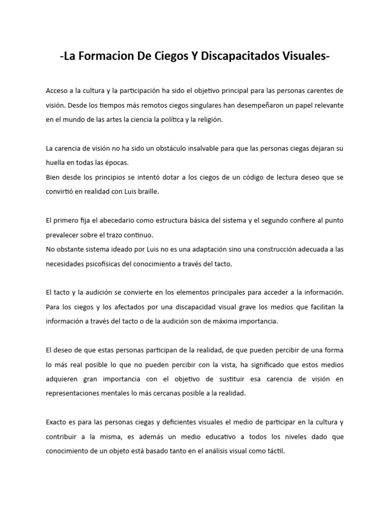 La Formacion de Ciegos Y Discapacitados Visuales | PDF | Discapacidad ...