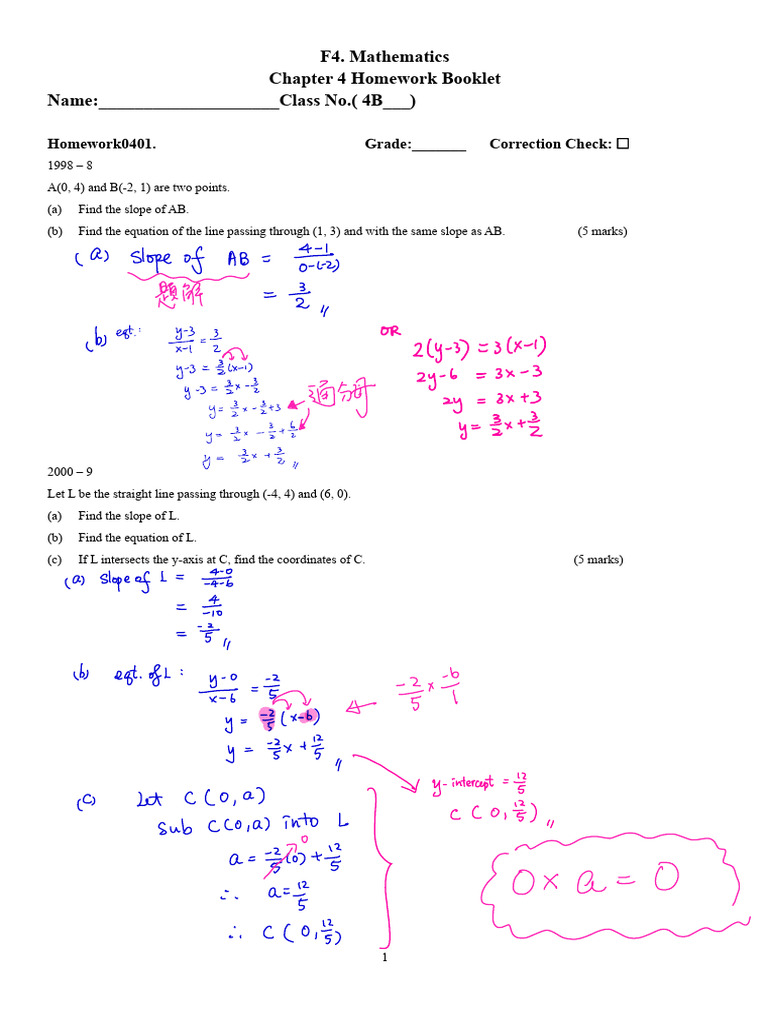 Solution F4 Ch4-Homework Booklet (1) 4 | PDF | Line (Geometry) | Mathematical Objects