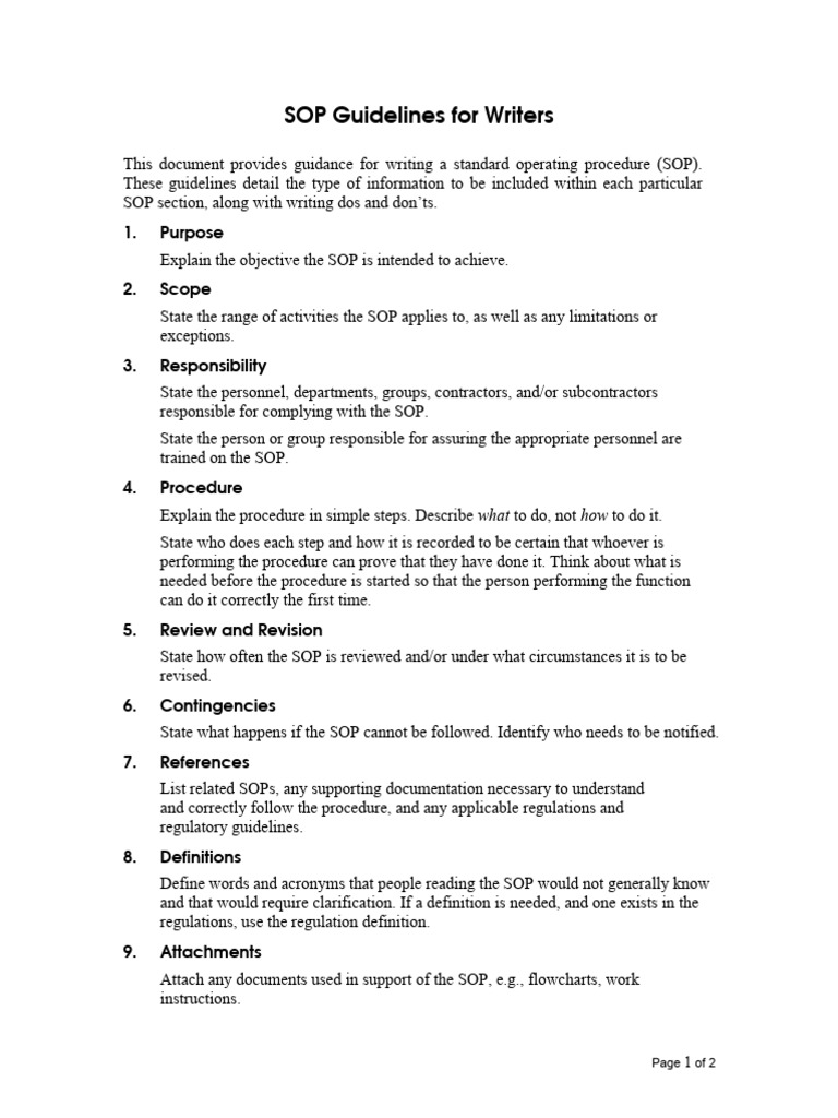 SOP Guidelines For Writers | PDF