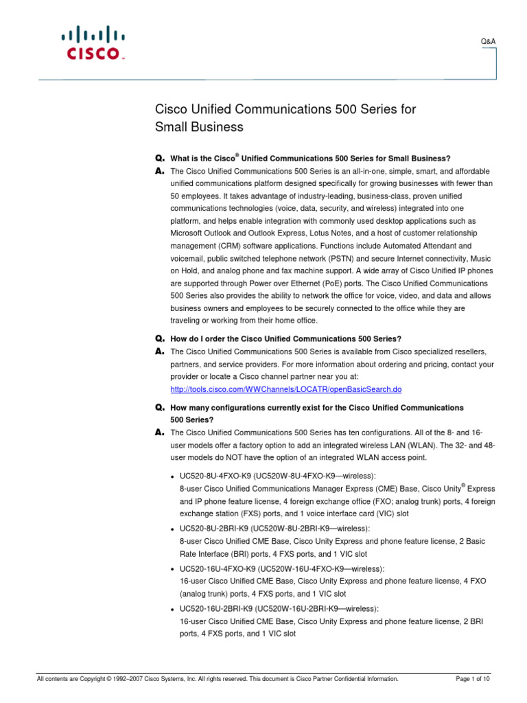 Cisco Uc500 Q A | PDF | Wireless Lan | Session Initiation Protocol