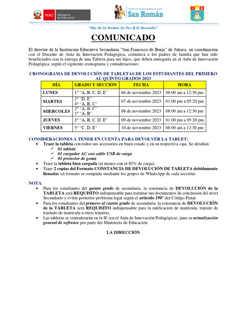 Comunicado y Constancia | PDF