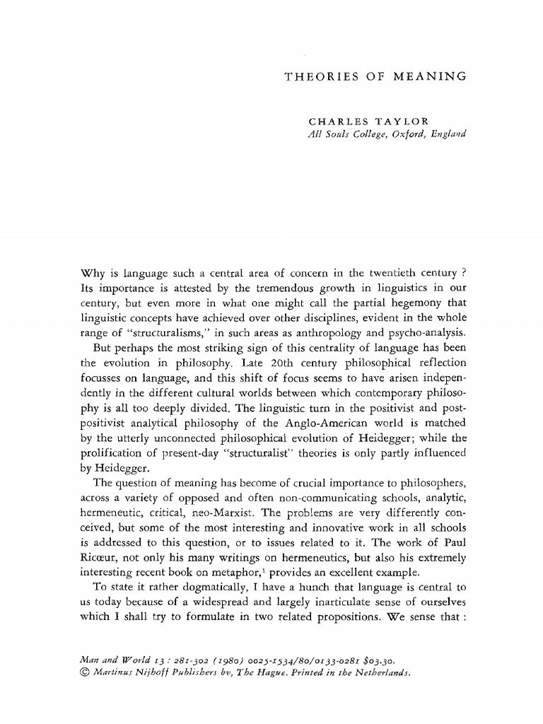Theories of Meaning in Language | PDF | Idea | Thought