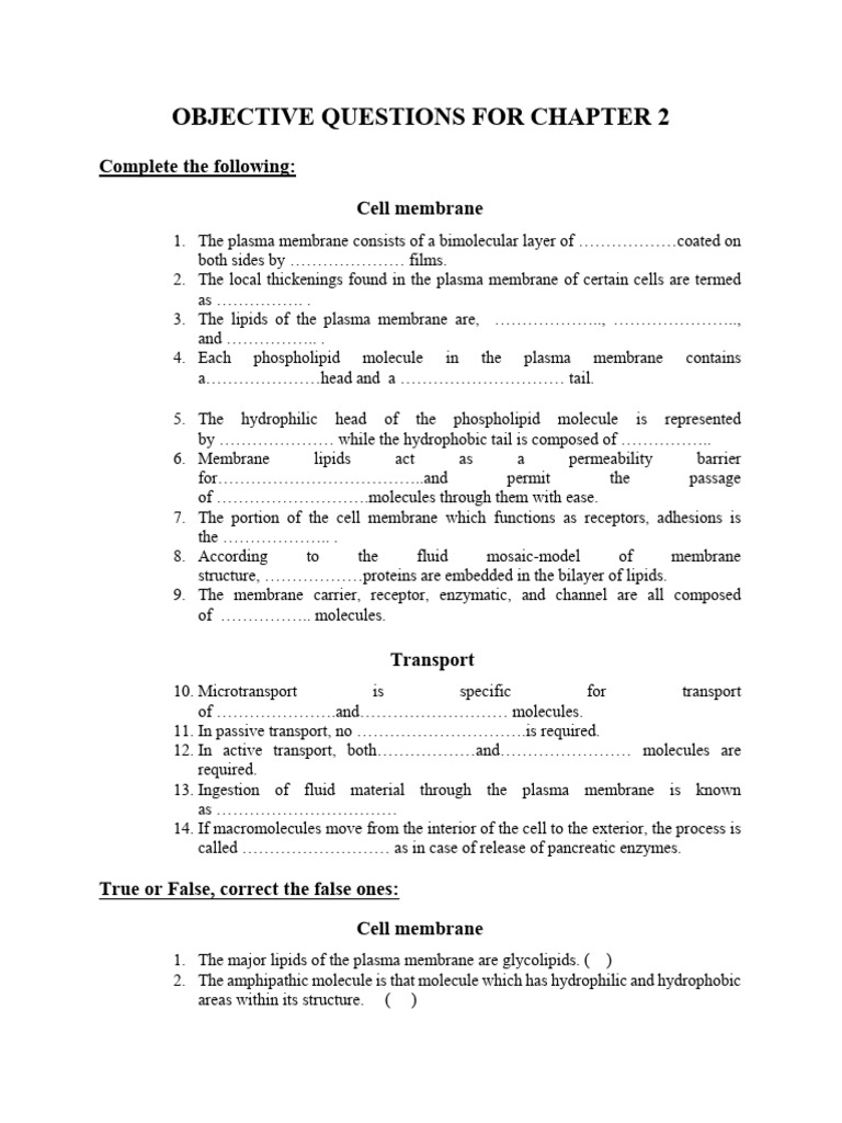 Questions For Chapter 2 Bio | PDF | Cell Membrane | Cell (Biology)