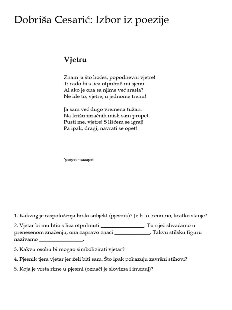 Dobriša Cesarić - Izbor Iz Poezije | PDF