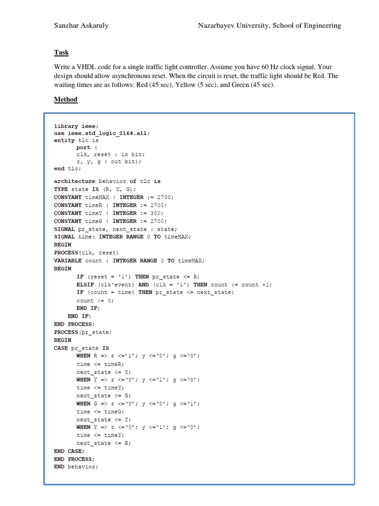 VHDL Code for Traffic Light Controller | PDF | Teaching Methods & Materials | Computers