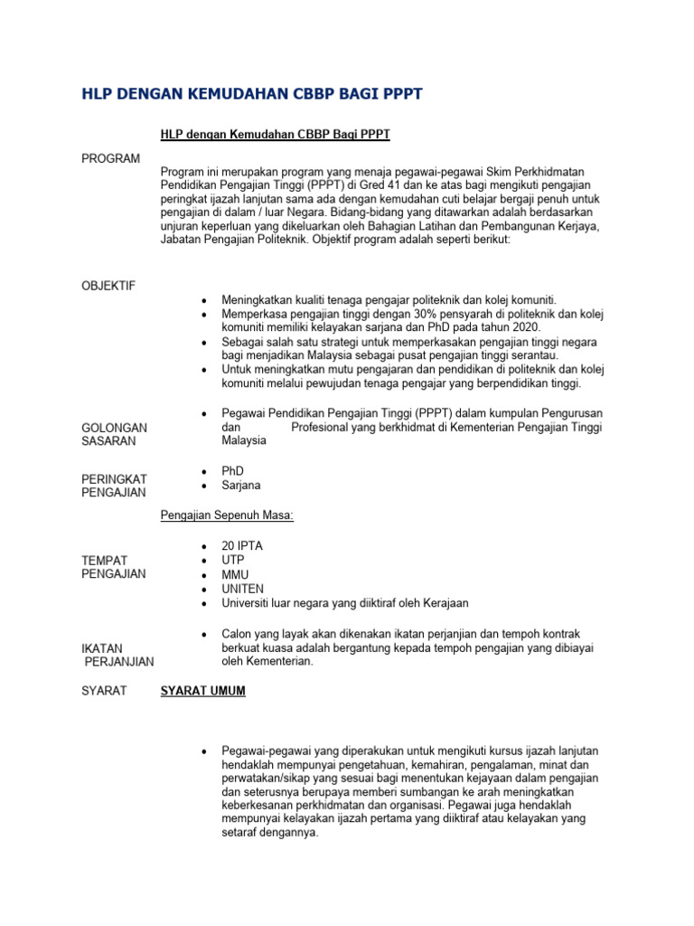 HLP Dengan Kemudahan CBBP Bagi PPPT | PDF