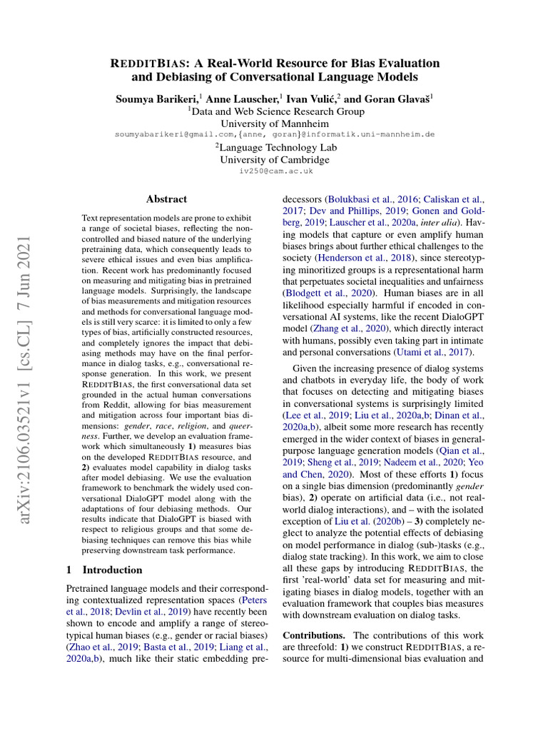 R B: A Real-World Resource For Bias Evaluation and Debiasing of Conversational Language Models ...
