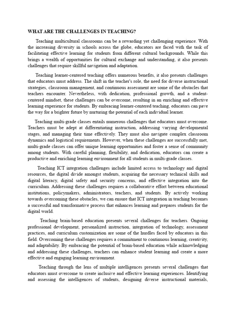 What Are The Challenges in Teaching | PDF | Learning | Educational ...