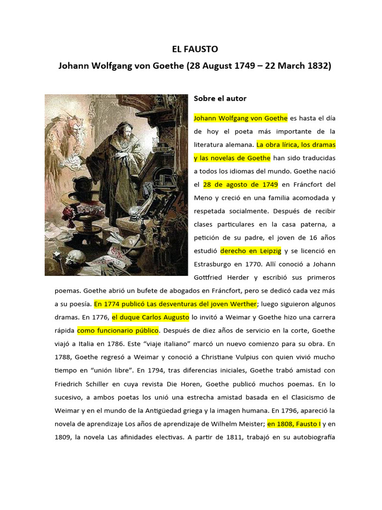 ANALISIS DEL FAUSTO (1) Subrayado | PDF | Johann Wolfgang von Goethe | Fausto