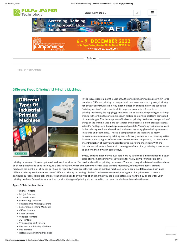 Types of Industrial Printing Machines and Their Uses _ Digital, Ink-jet, Embossing | PDF ...