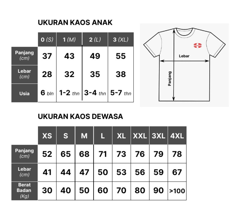 Size Chart Kaos | PDF
