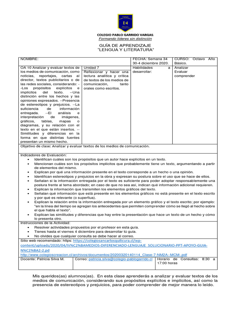 Guia 8 Leng Sem34 | PDF | Estereotipos | Comunicación