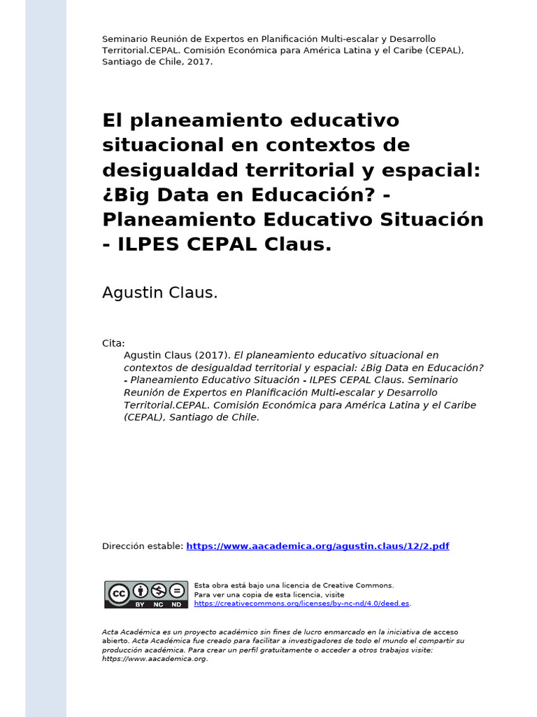 Planeamiento Educativo Situación - ILPES CEPAL Claus - Agustin Claus (2017). El planeamiento ...