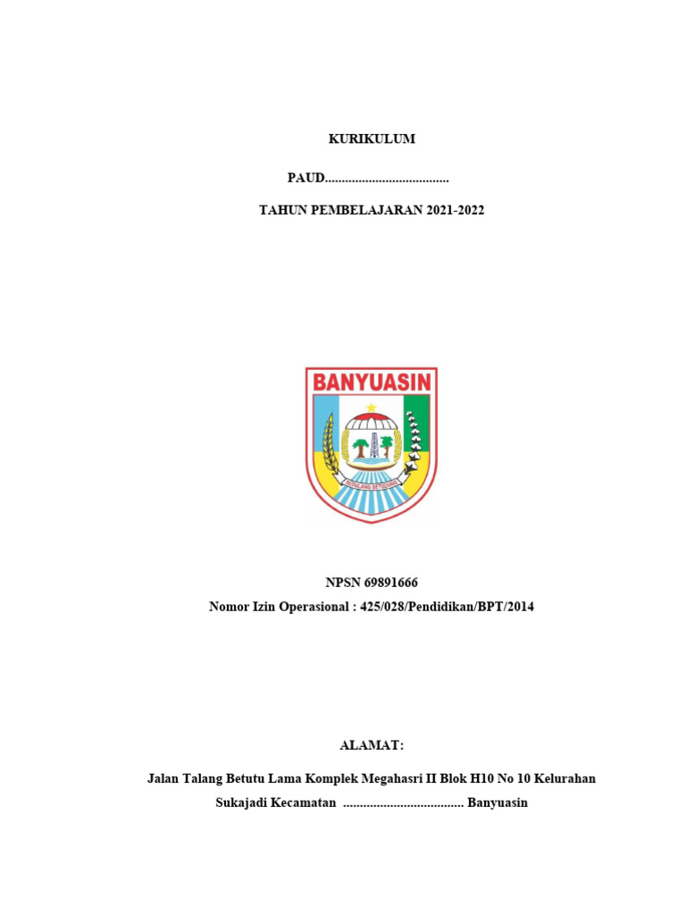 Kurikulum PAUD Islam Terpadu 2021-2022 | PDF