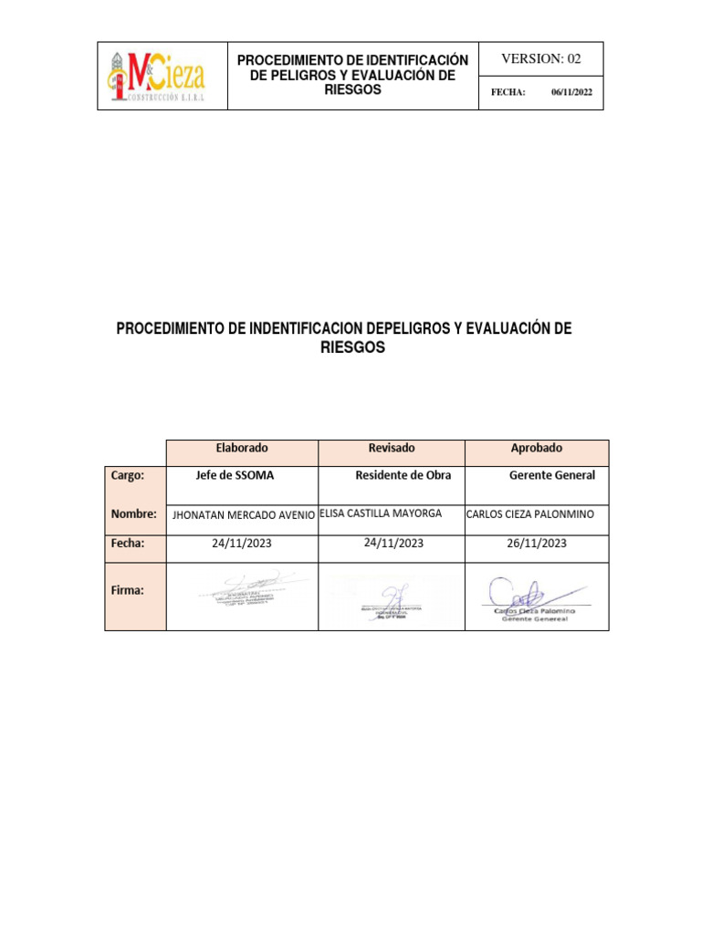 Procedimiento IPER | PDF | Riesgo
