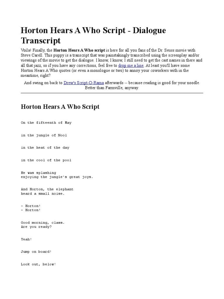 Horton Hears A Who Script | PDF | Nature | Leisure