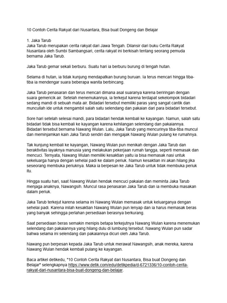 10 Contoh Cerita Rakyat Dari Nusantara | PDF