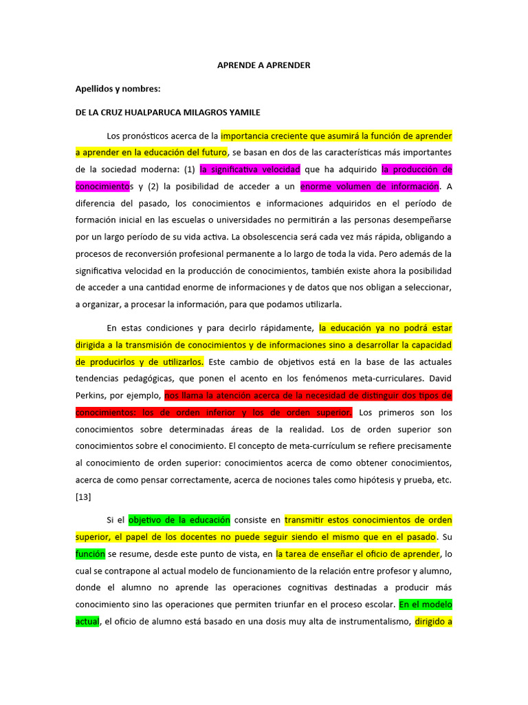 Practica Tema Subrayado | PDF | Enseñando | Aprendizaje