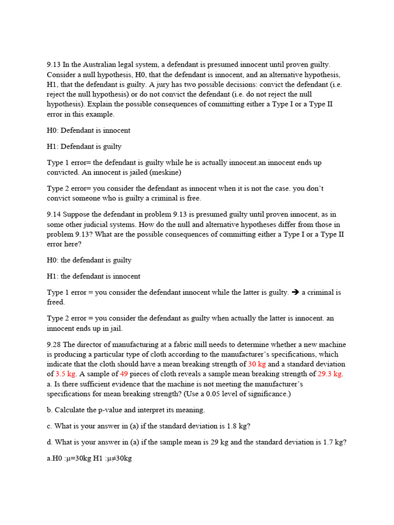 Exercises Chapter 1 Pdf Type I And Type Ii Errors Statistical 9297