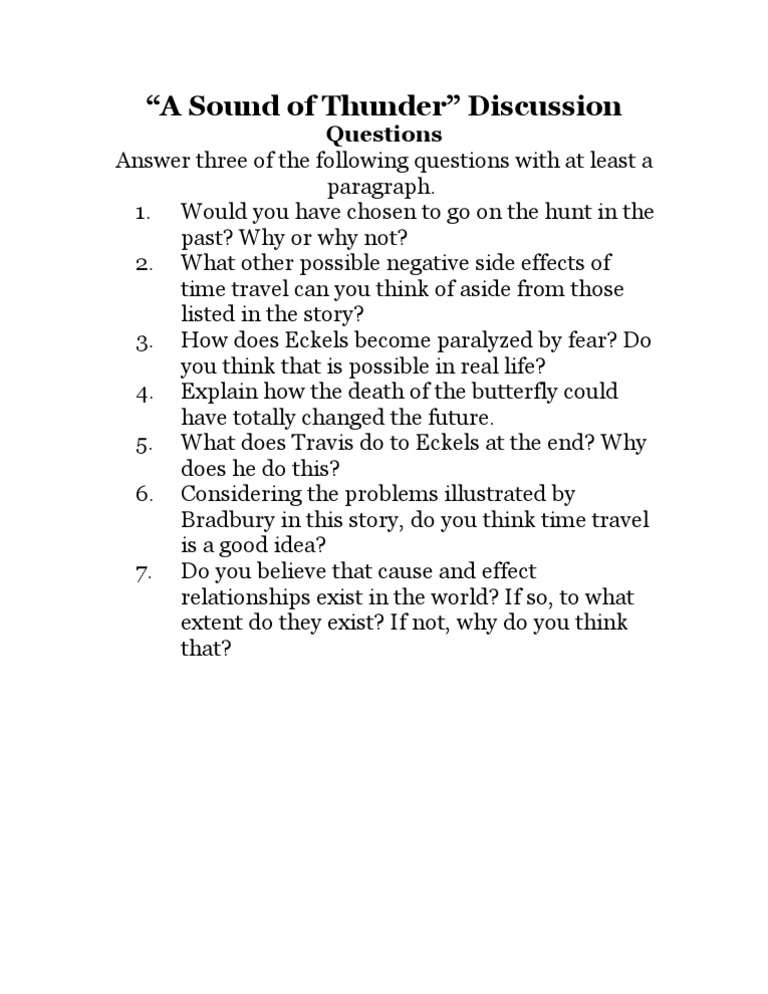 Discussion Questions for "A Sound of Thunder" | PDF | Language Arts ...