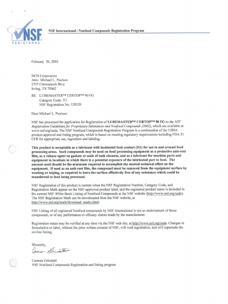 NSF Certificate Certop | PDF