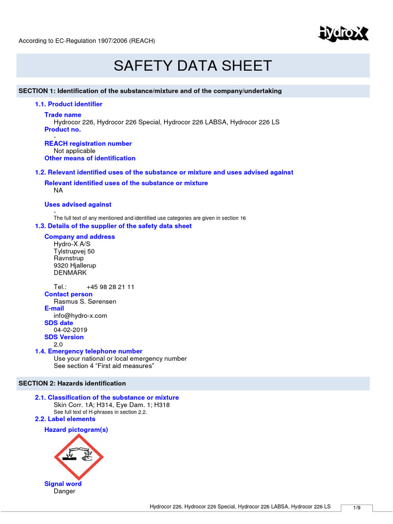 Hydrocor 226, Hydrocor 226 Special, Hydrocor 226 LABSA, Hydrocor 226 LS ...