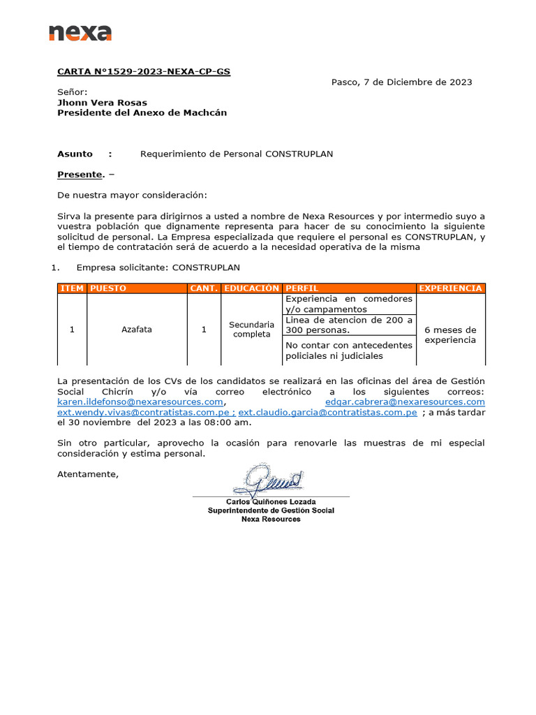 Carta N°1529-2023-Nexa-Cp-Gs | PDF
