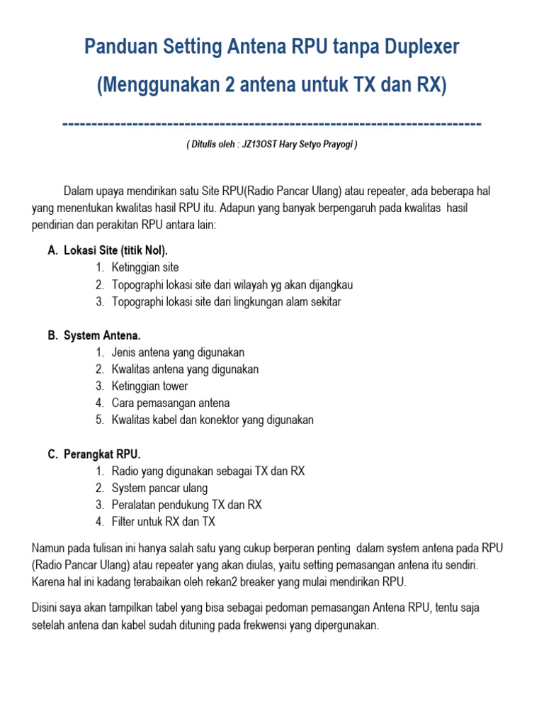 Panduan Setting Antena RPU Tanpa Duplexer | PDF
