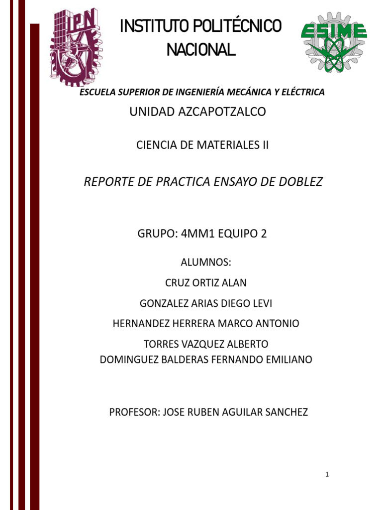 Ensayo de Doblez en Acero Inoxidable 301 | PDF | Deformación ...