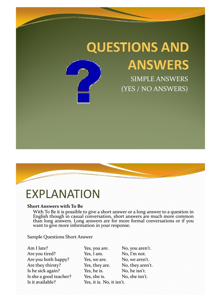 Short Answers (With Verb To Be) | PDF | Question | Human Communication
