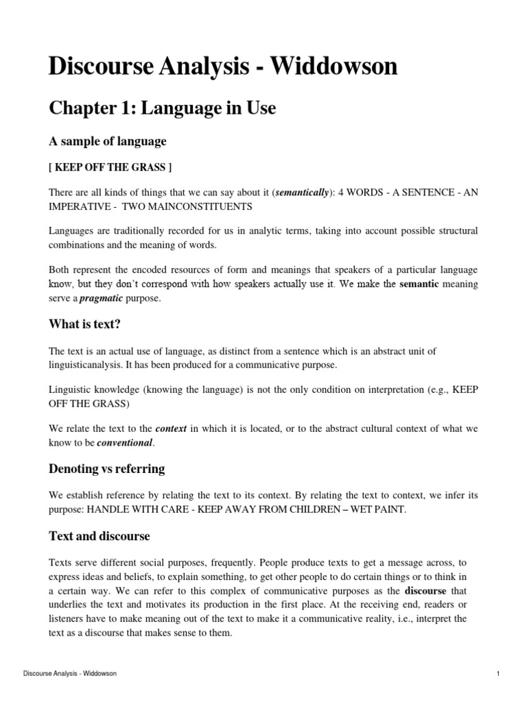 Discourse Analysis - Widdowson | PDF | Discourse | Linguistics