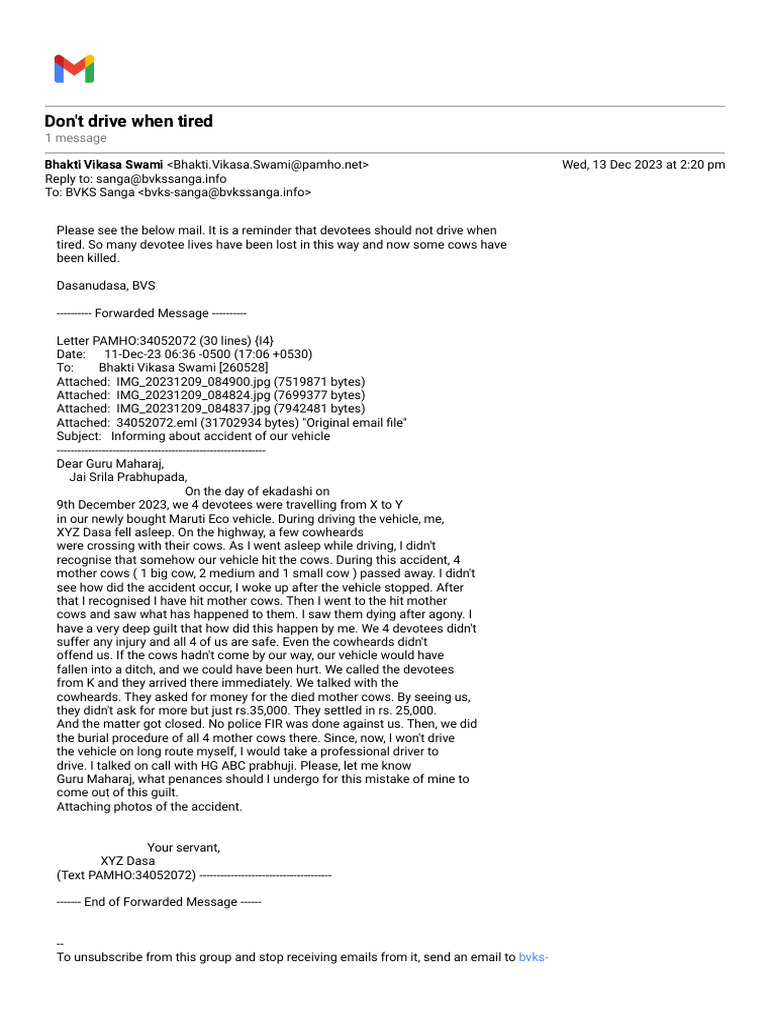 Gmail - Don't Drive When Tired | PDF