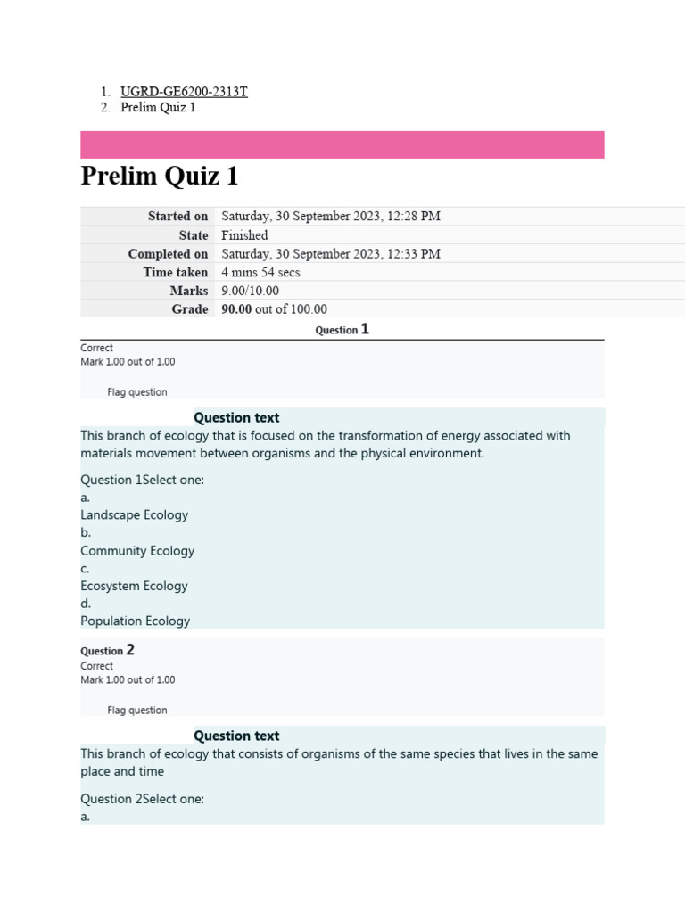 Ecology Quiz Results | PDF | Ecology | Physiology