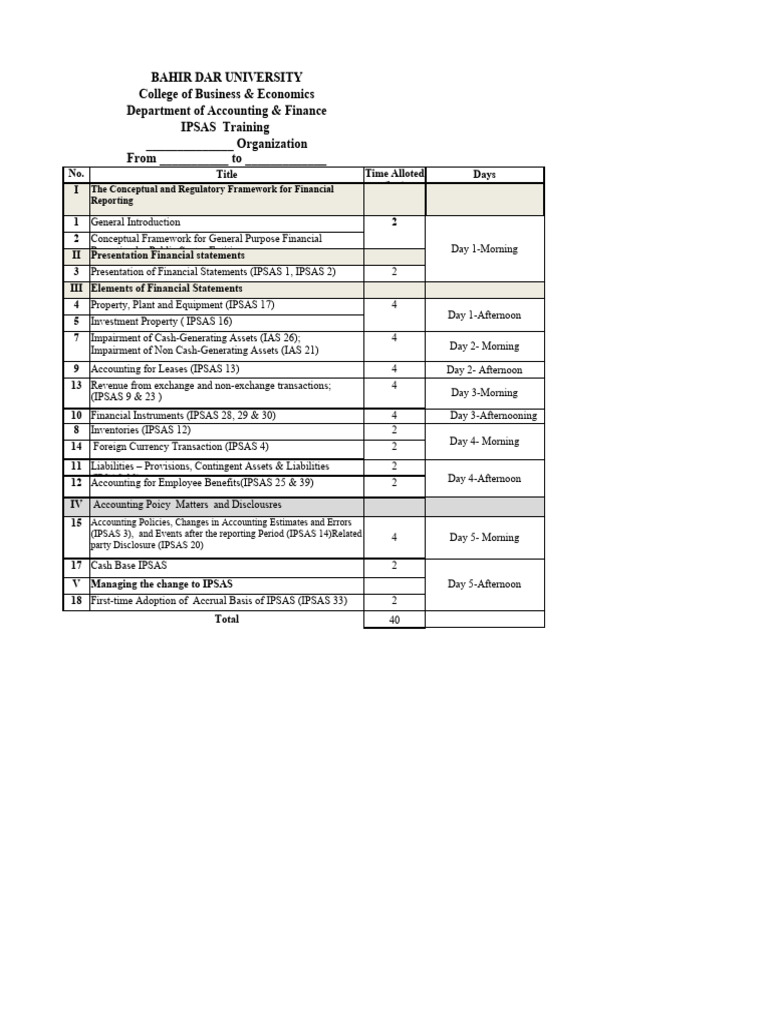 IPSAS Training Outline | PDF | International Financial Reporting ...