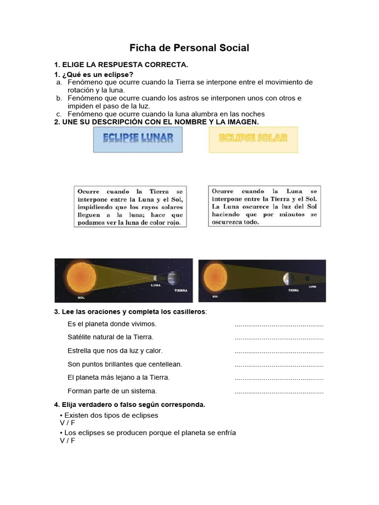 Ficha de Personal Social | PDF | Eclipse solar | Luna
