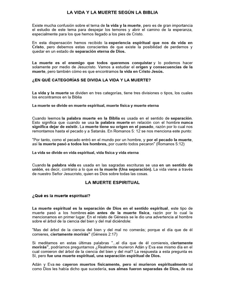 Vida y muerte en la Biblia: reflexiones | PDF | Muerte | Adán y Eva