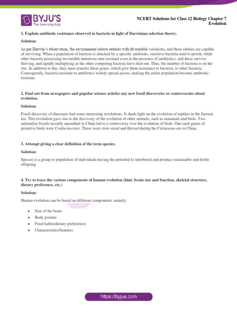 NCERT Solutions For Class 12 March 30 Biology Chapter 7 Evolution ...
