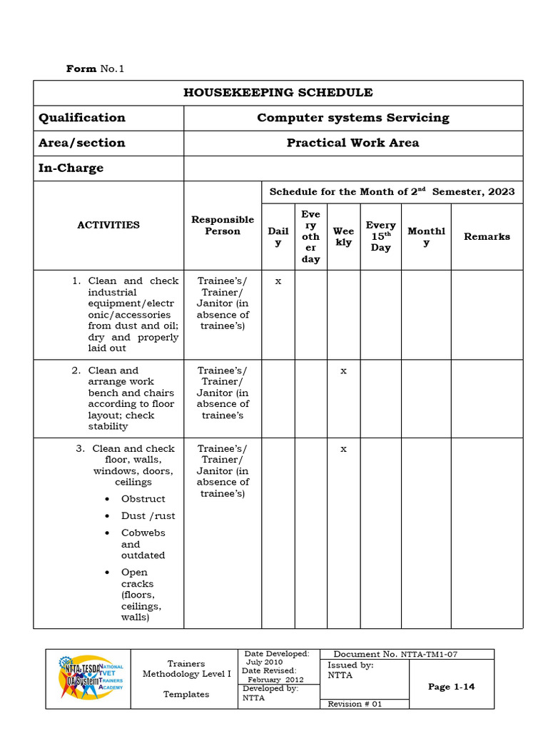 Housekeeping Schedule (For Check) | PDF | Manufactured Goods | Home