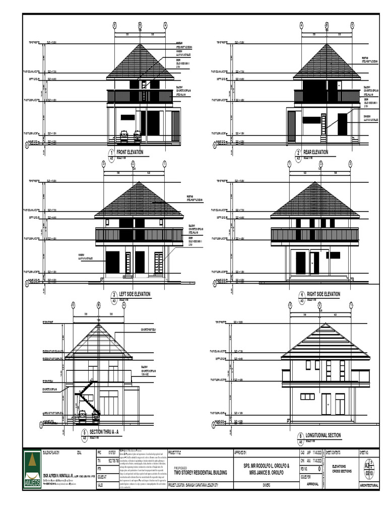 1 Front Elevation 2 Rear Elevation: B C A B C A | PDF | Roof | Garage (Residential)