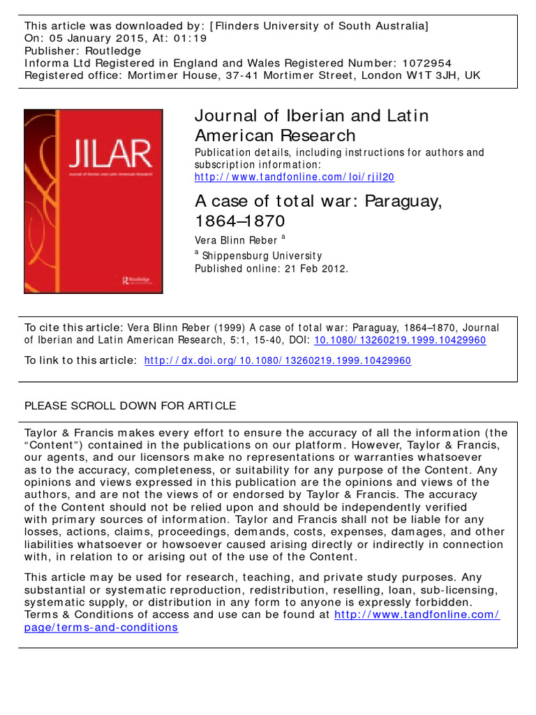 A Case of Total War Paraguay, 1864-1870 Blinn Reber 1999 | PDF | Cash ...