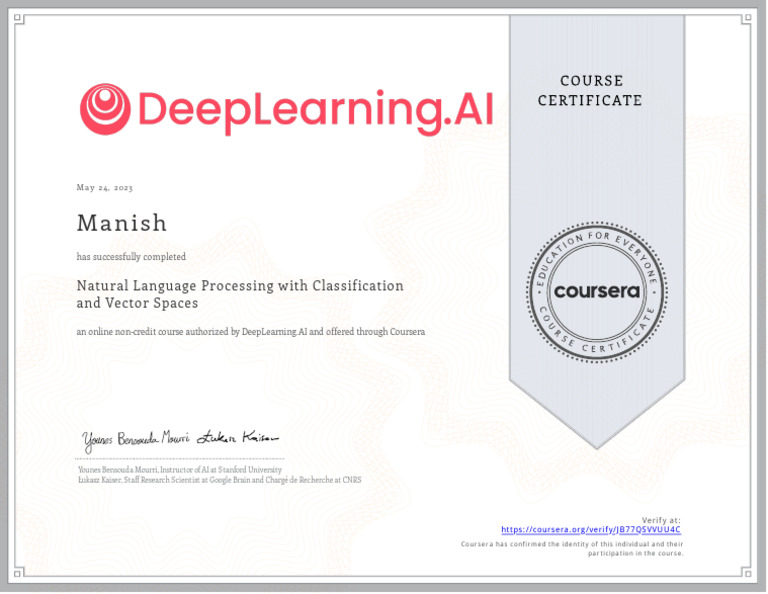 NLP Classification Course Completion | PDF