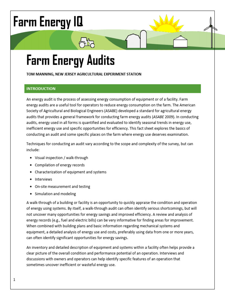 Farm Energy Audits Fact Sheet | PDF | Efficient Energy Use | Energy ...