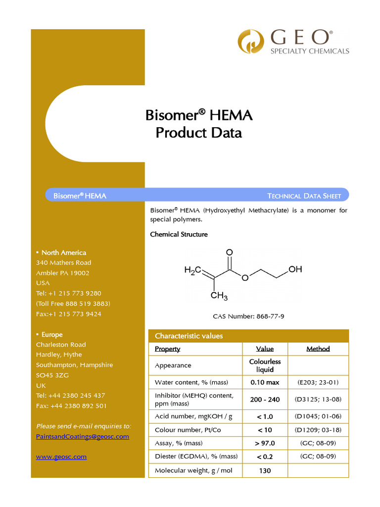 (HEMA) Technical Data Sheet Bisomer | PDF | Building Engineering | Materials