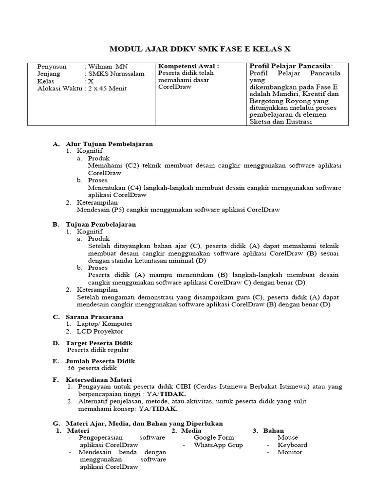 Modul Ajar DDKV Fase E Kelas X | PDF | Karier & Perkembangan | Seni