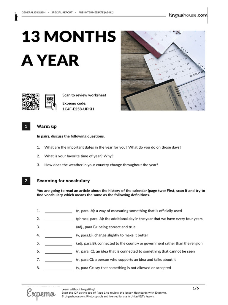 13 Months A Year American English Student | PDF