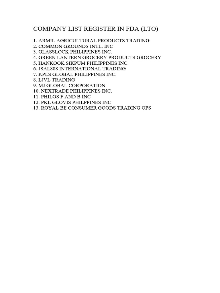 Company List Register in FDA | PDF