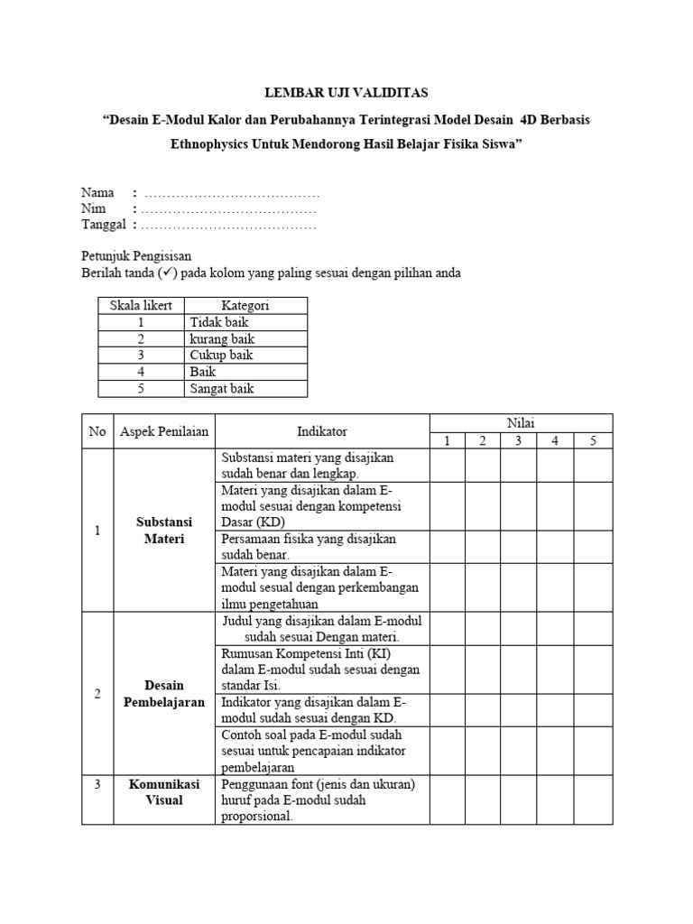 Lembar Uji Validitas Model | PDF